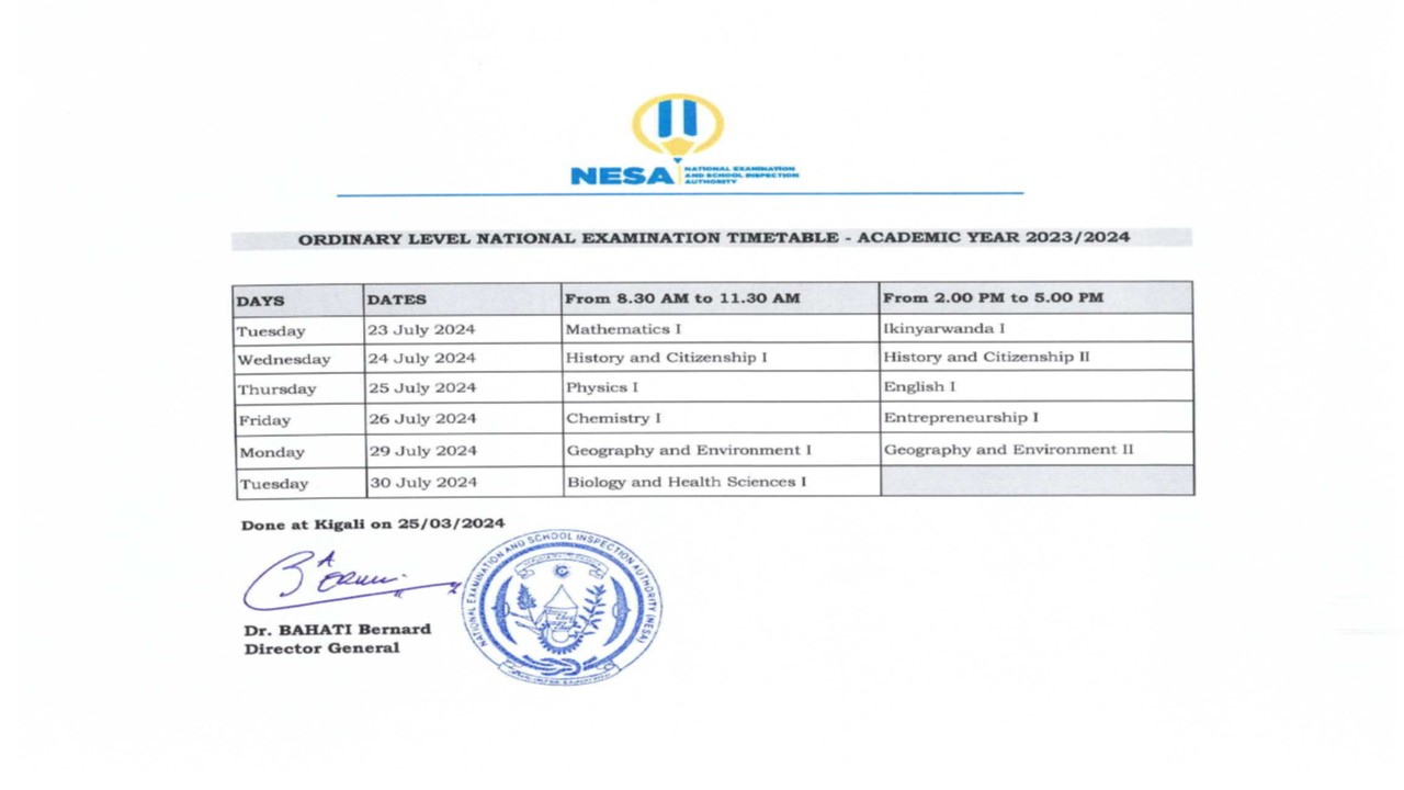 Timetable for National Examinations 2023-2024 | IMBERE