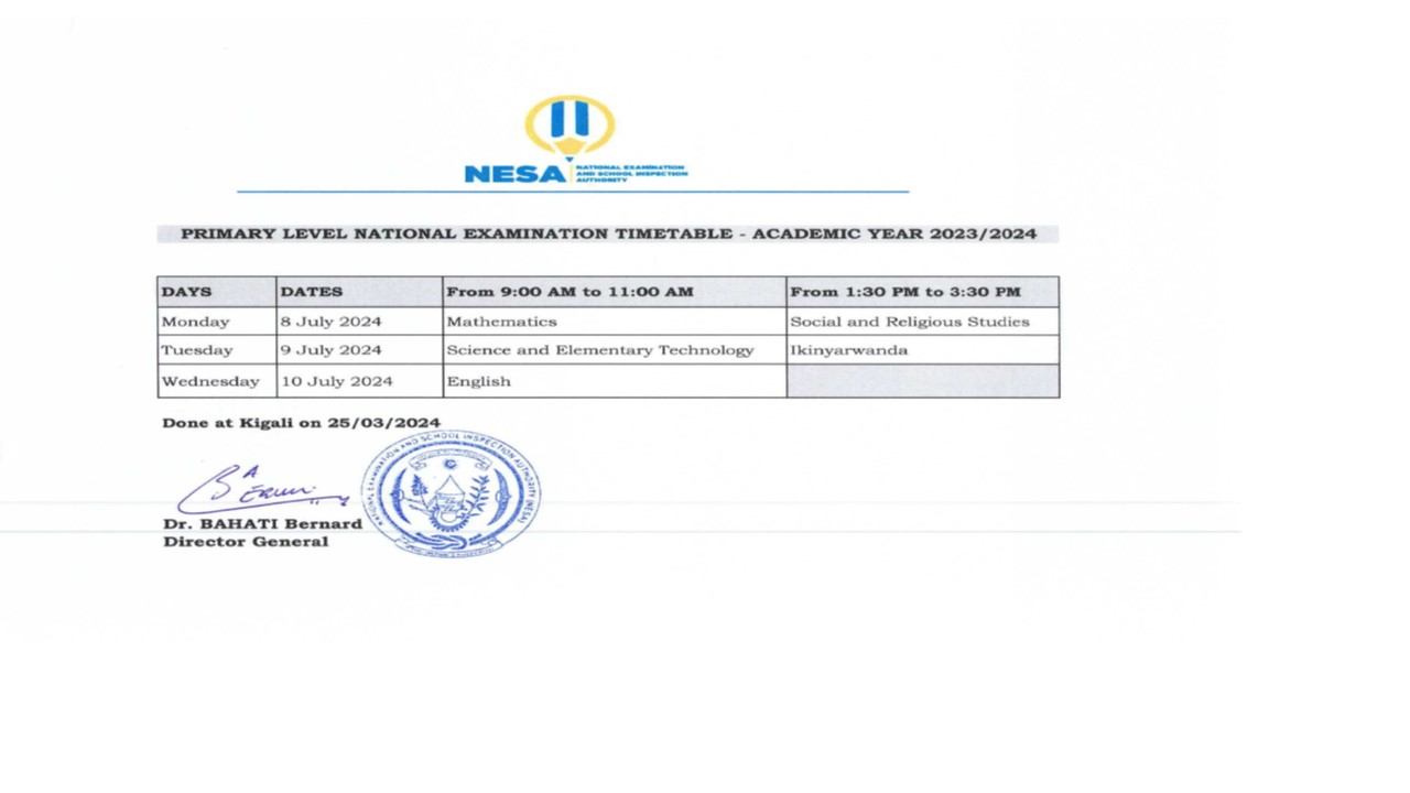 Timetable for National Examinations 2023-2024 | IMBERE